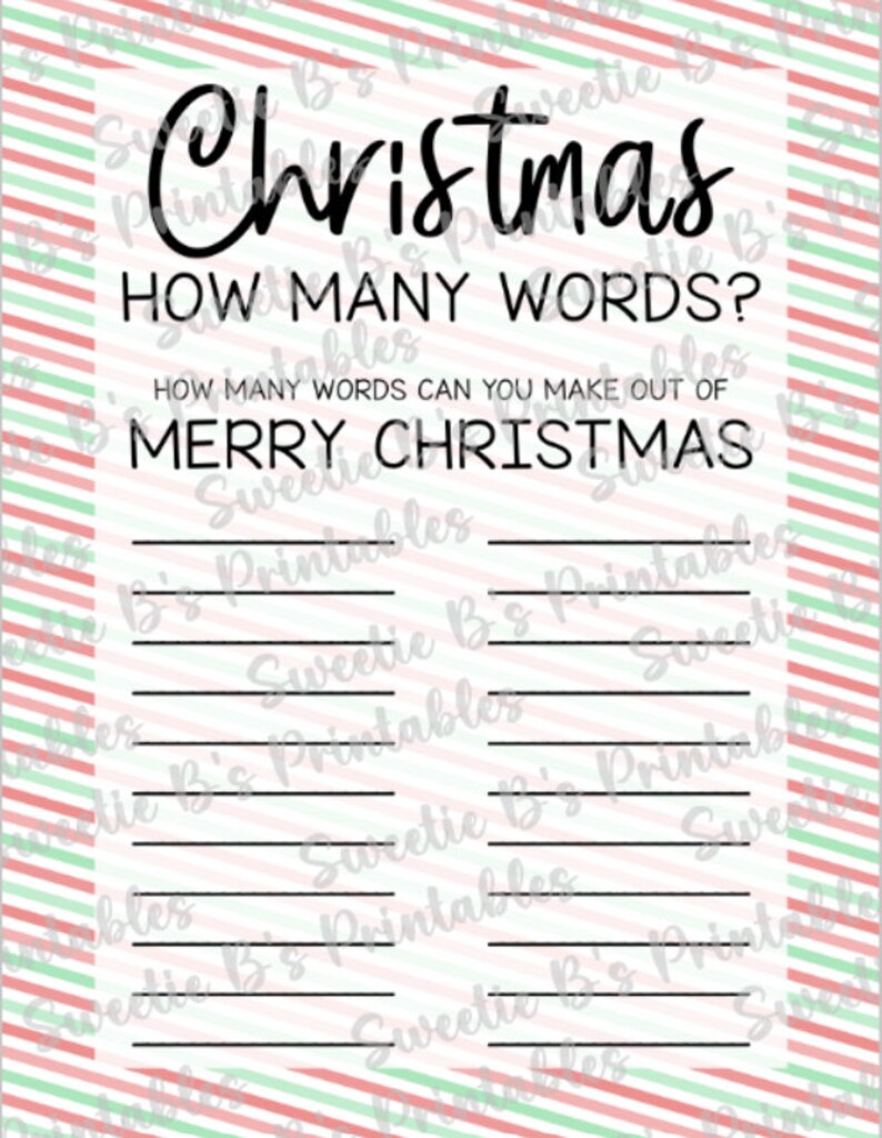 INSTANT DOWNLOAD Christmas How Many Words Game Printable Christmas Game ...
