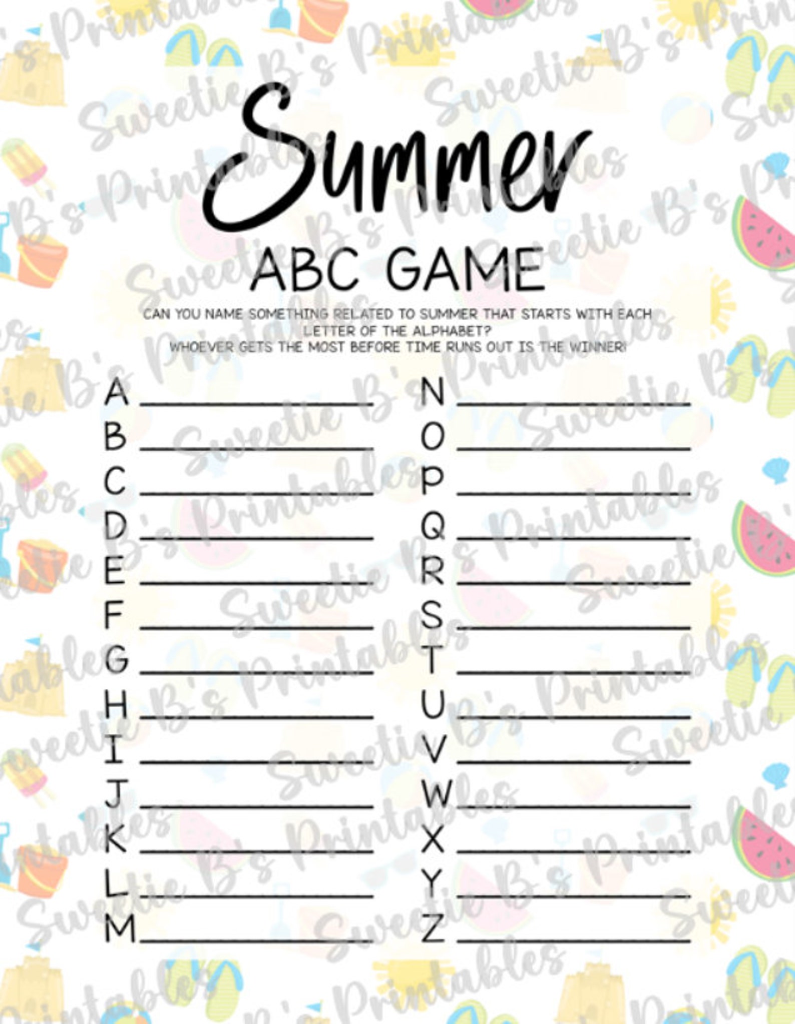 INSTANT DOWNLOAD Summer Activity Sheet Printable Bundle Summer Game ...