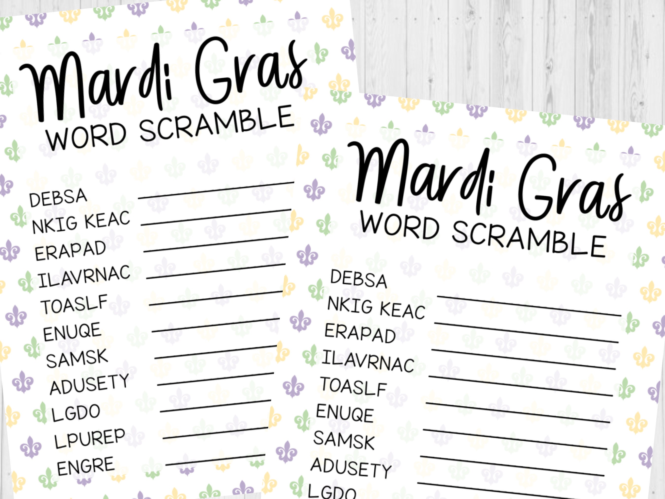 INSTANT DOWNLOAD Mardi Gras Word Scramble Game Printable Mardi Gras ...