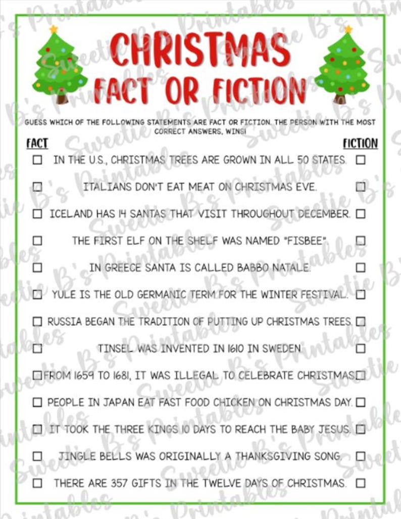 INSTANT DOWNLOAD Christmas Fact or Fiction Game Printable - Holiday ...