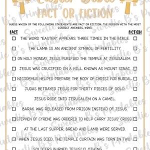 INSTANT DOWNLOAD Easter Bible Fact or Fiction Game Printable - Easter ...