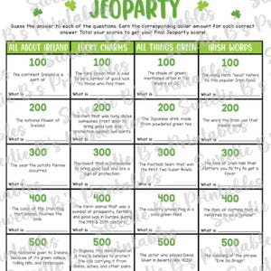 INSTANT DOWNLOAD St Patrick's Jeoparty Game Printable - St Paddy's Day ...