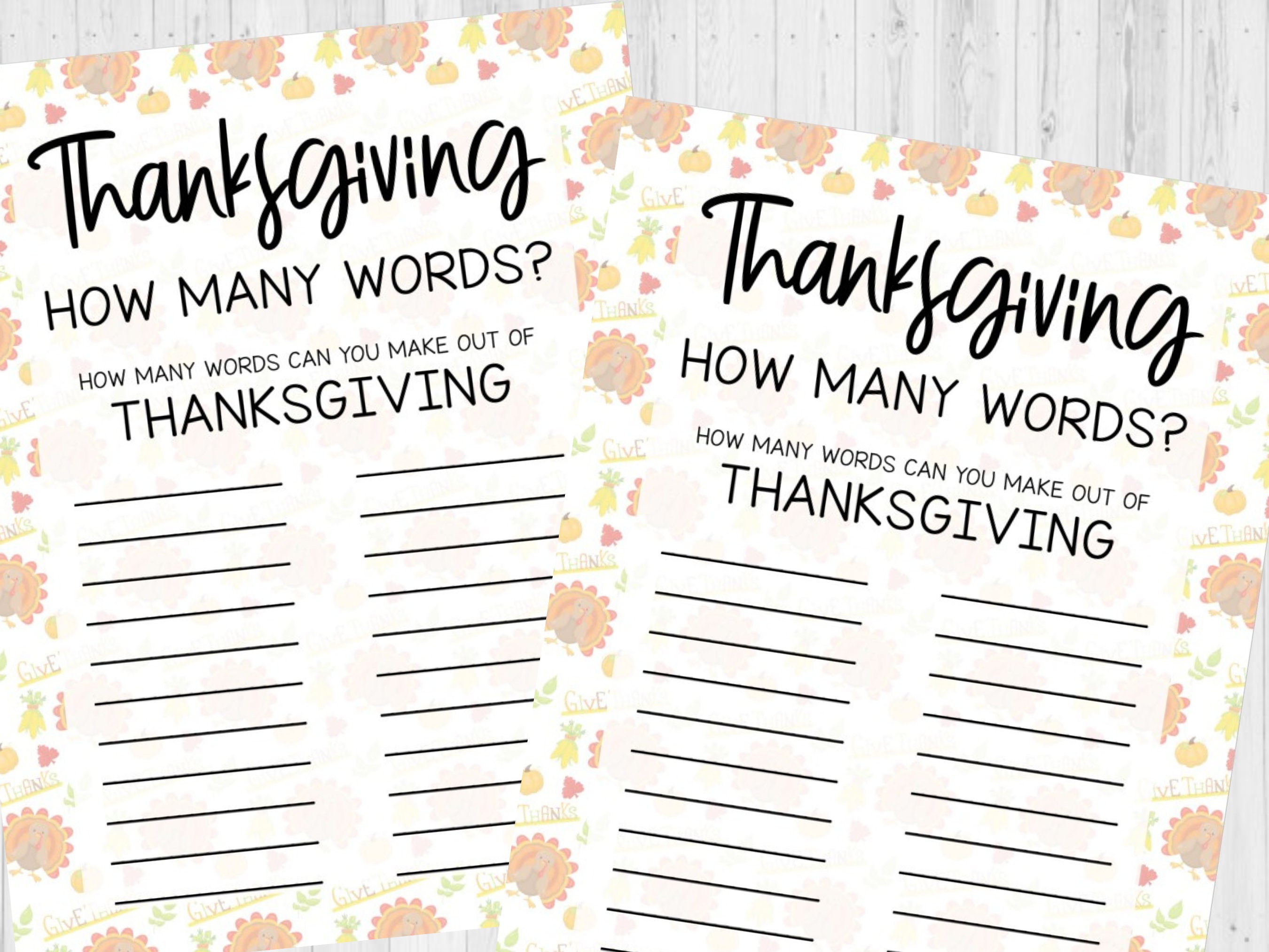 INSTANT DOWNLOAD Thanksgiving How Many Words Game Printable ...