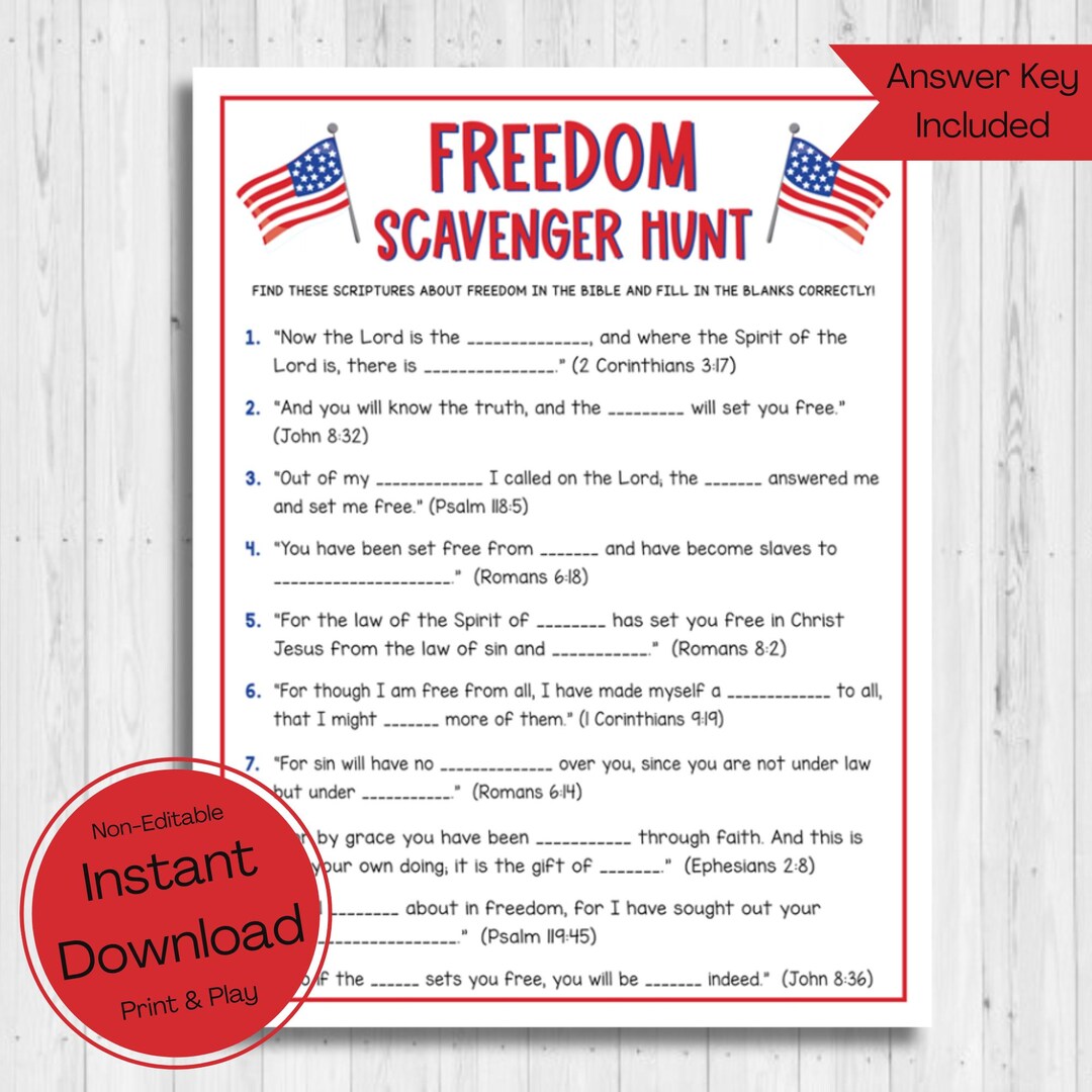 INSTANT DOWNLOAD 4th of July Bible Verse Scavenger Hunt Game - Bible ...