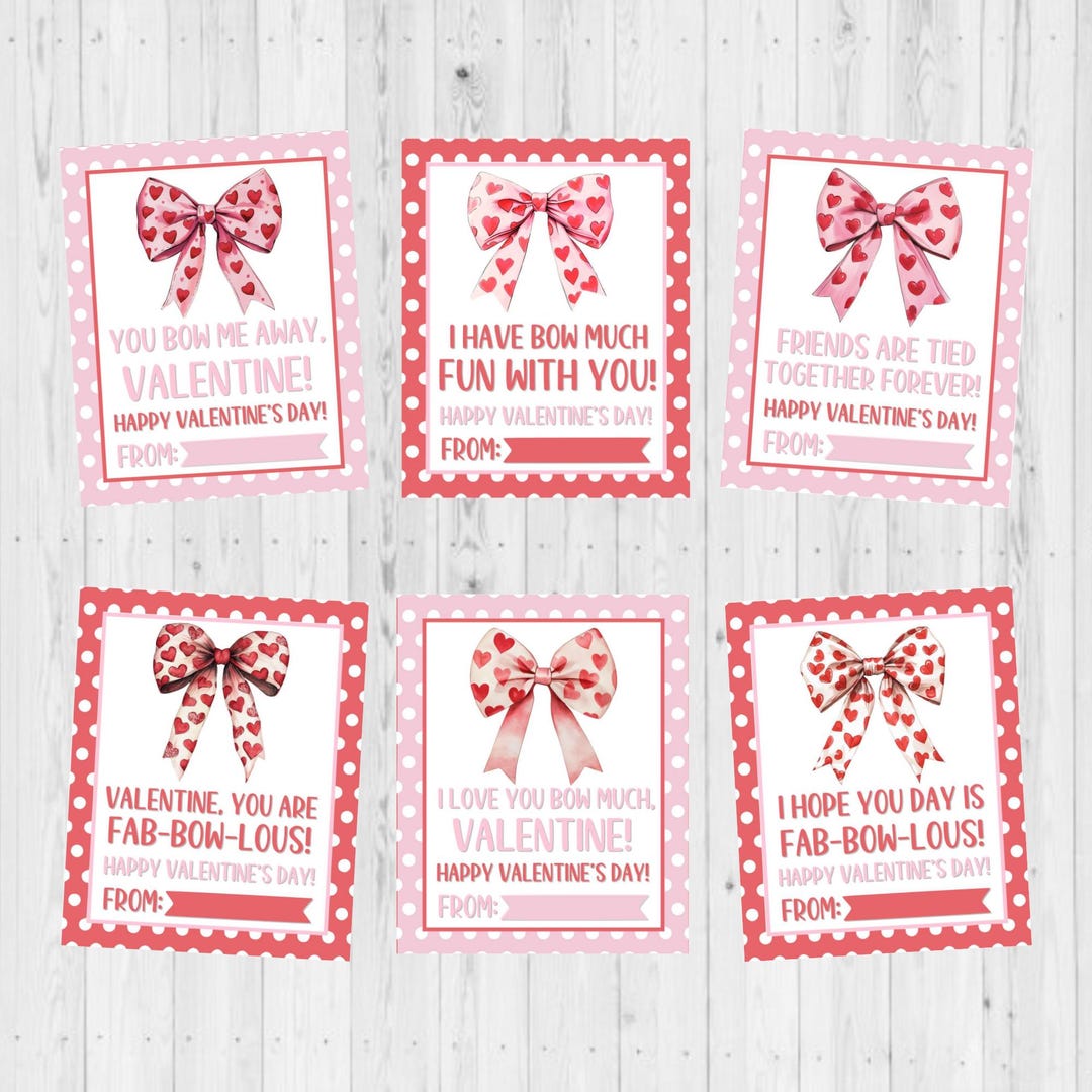 INSTANT DOWNLOAD - Coquette Bow Valentine Card Printable - Kids ...