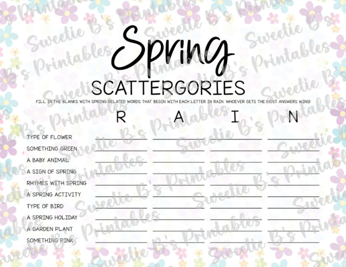 INSTANT DOWNLOAD Spring Scattergories Printable Game Spring Game ...
