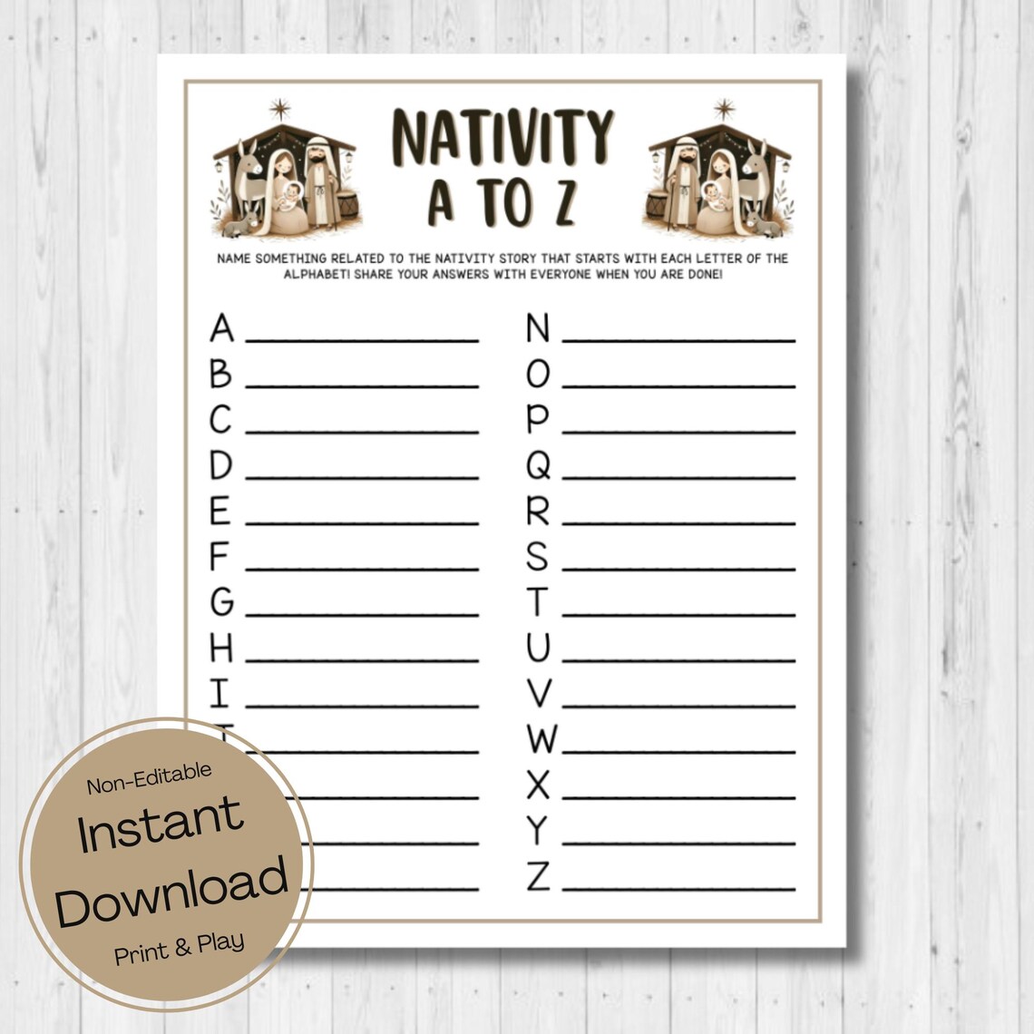 INSTANT DOWNLOAD Christmas Bible A to Z Game Printable - Nativity Game ...
