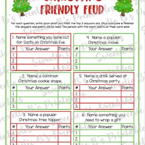 INSTANT DOWNLOAD Christmas Friendly Feud Game Printable - Holiday Game ...