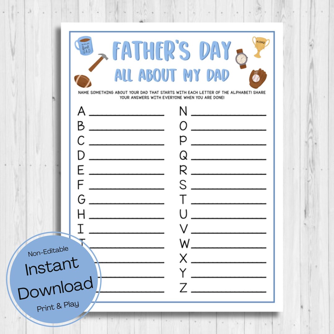 INSTANT DOWNLOAD Father's Day A to Z Game Printable - Father's Day Game ...