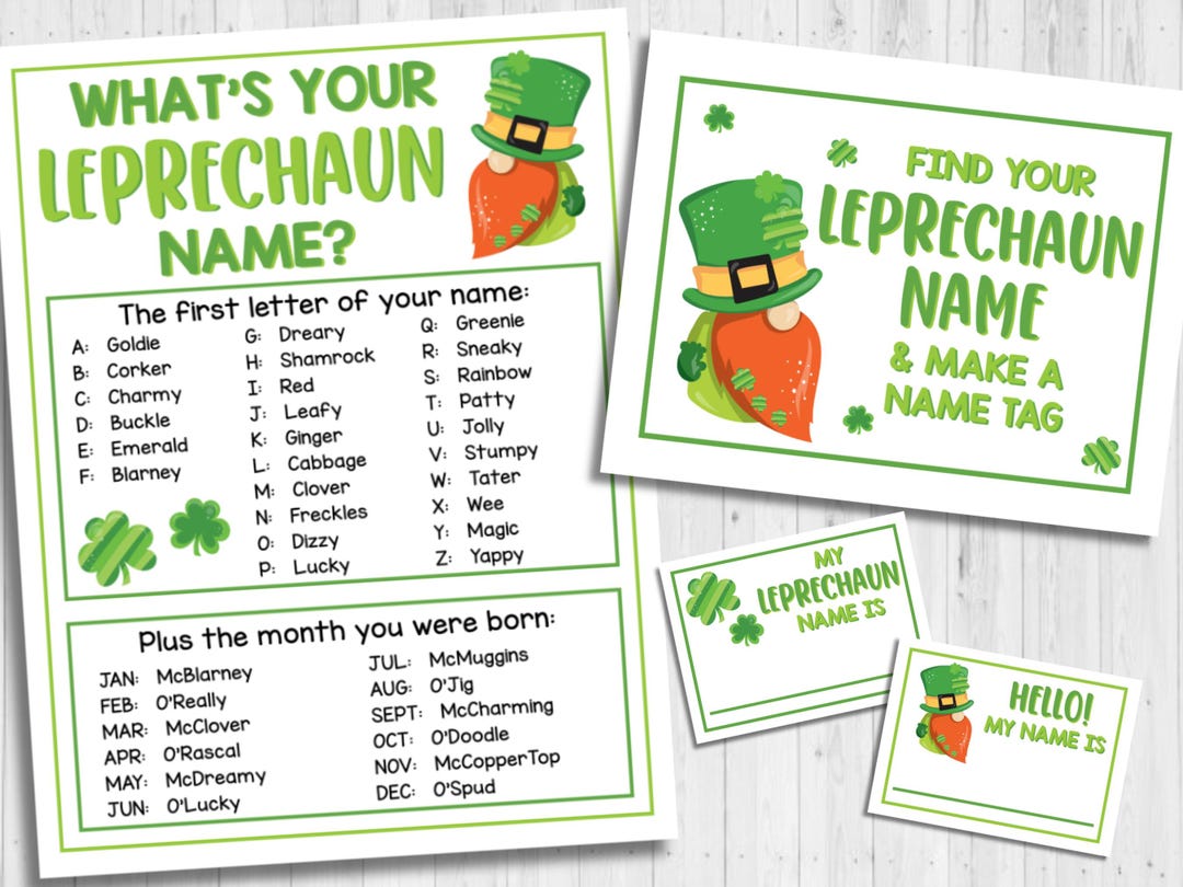 INSTANT DOWNLOAD What's Your Leprechaun Name Printable - St Patrick's ...