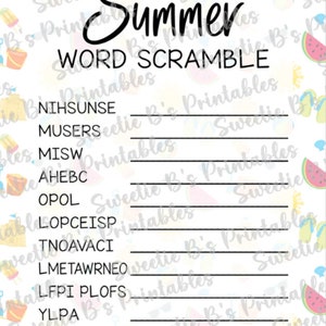 INSTANT DOWNLOAD Summer Word Scramble Game Printable - Summer Game ...