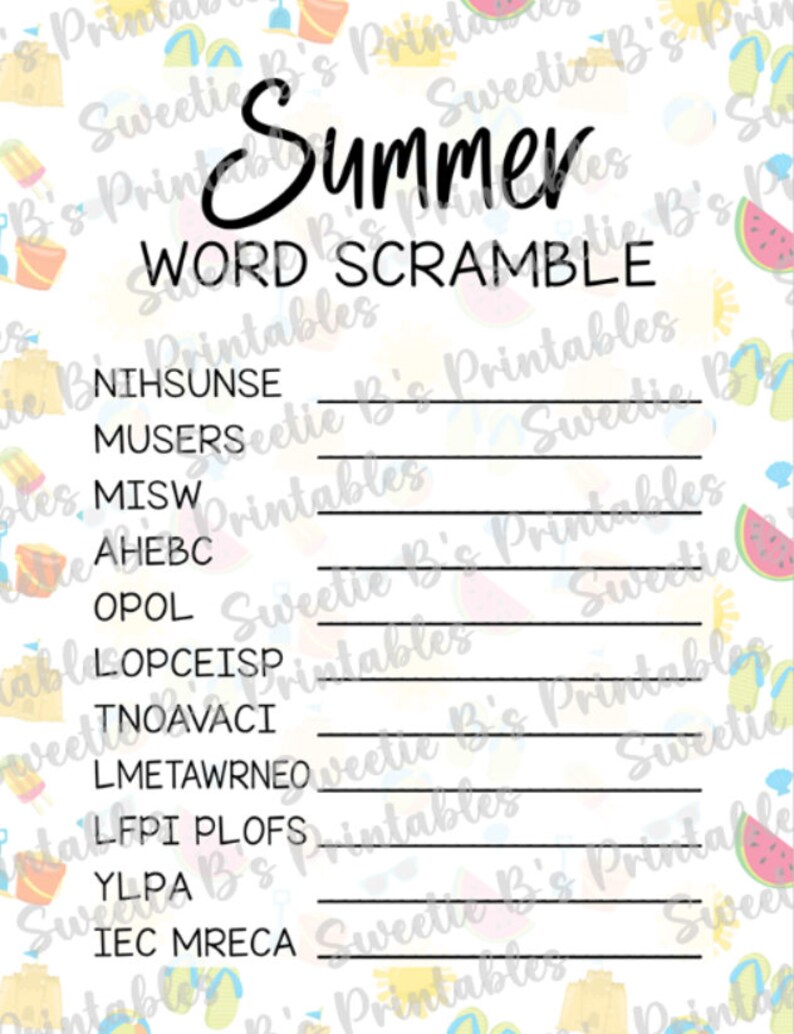 INSTANT DOWNLOAD Summer Word Scramble Game Printable - Summer Game ...