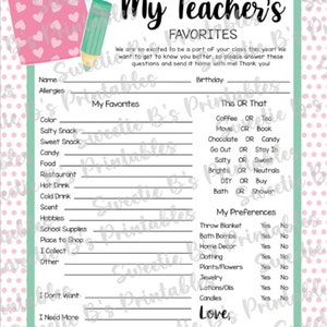 INSTANT DOWNLOAD - Teacher Appreciation Survey Printable - Teacher ...