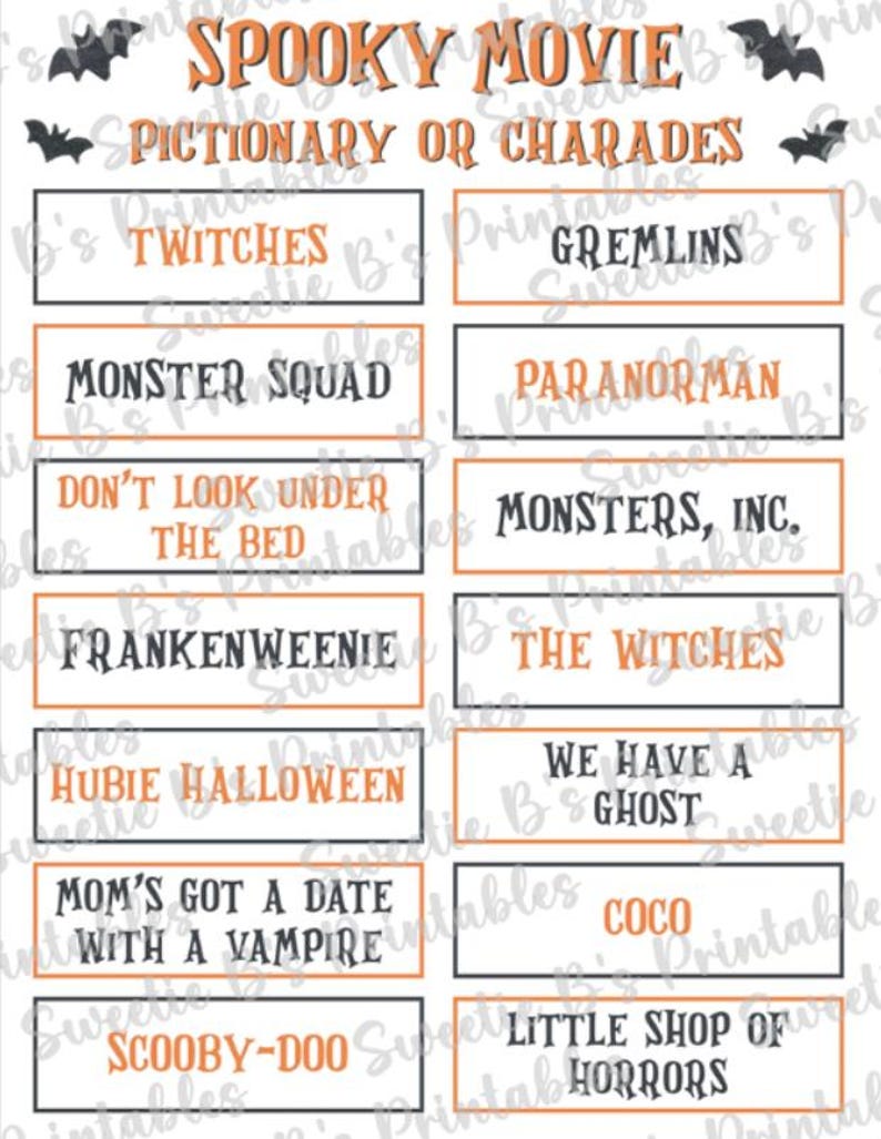 INSTANT DOWNLOAD Spooky Movie Pictionary or Charades Printable ...