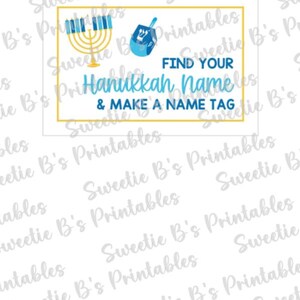 INSTANT DOWNLOAD What's Your Hanukkah Name Printable - Holiday Party ...