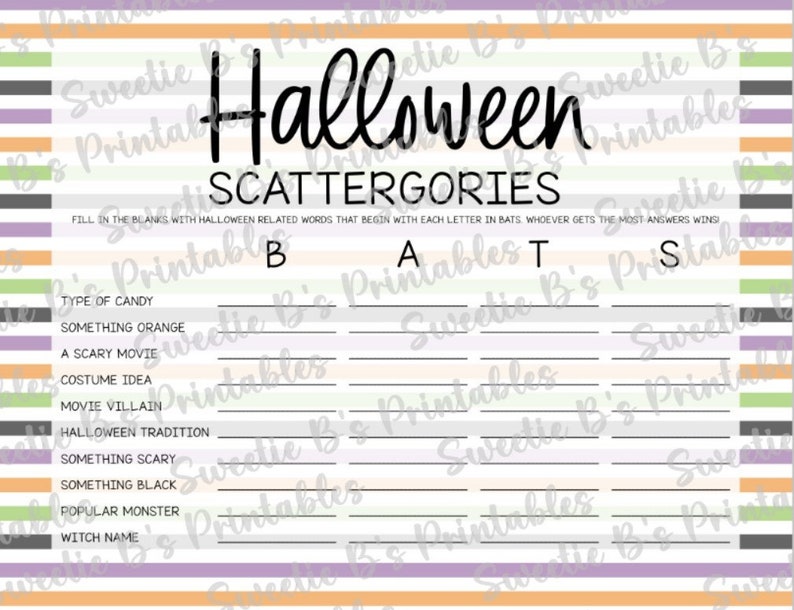 INSTANT DOWNLOAD Halloween Scattergories Printable Game - Halloween ...