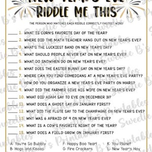 INSTANT DOWNLOAD New Year Riddle Game Printable - Holiday Game ...