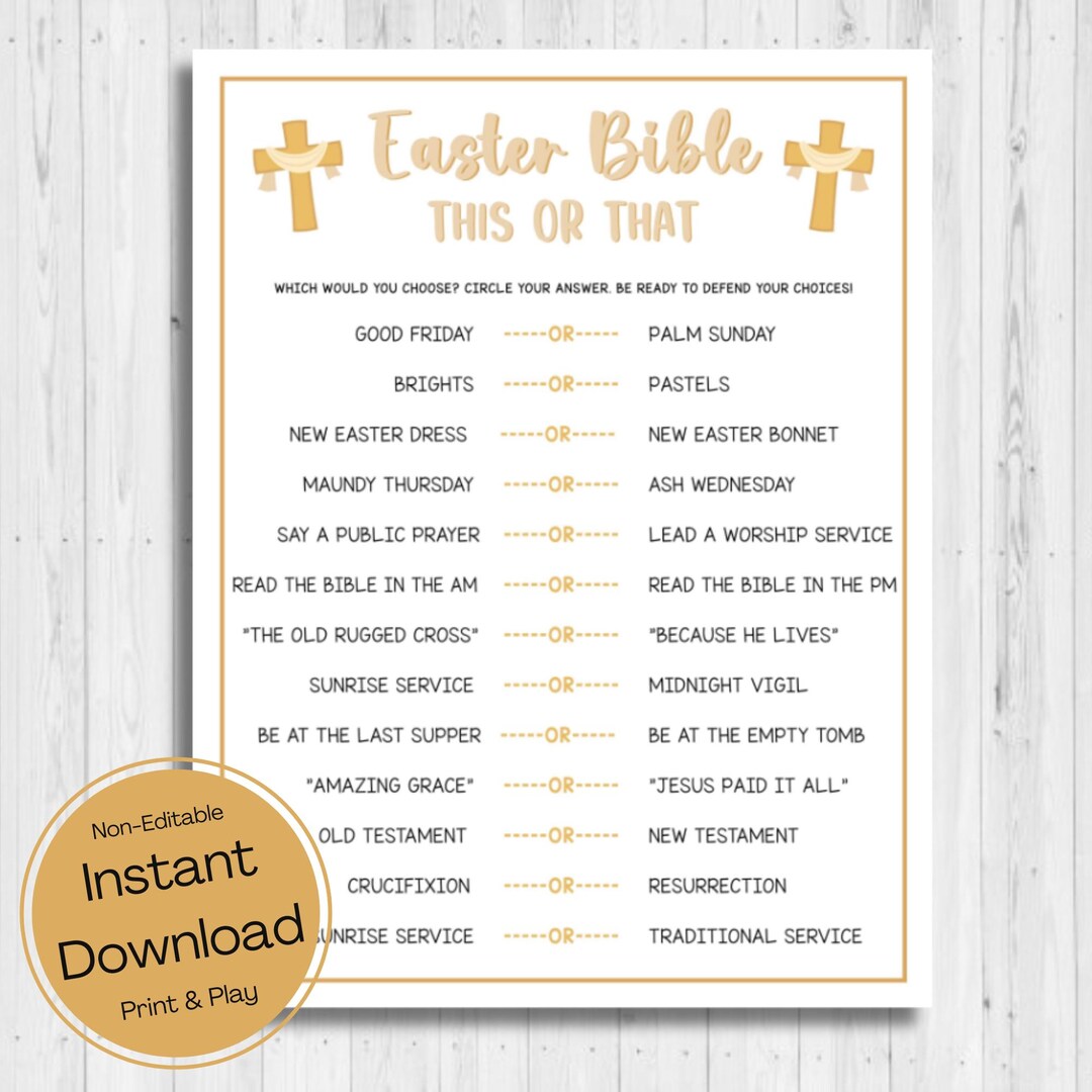 INSTANT DOWNLOAD Easter Bible This or That Game Printable - Easter ...