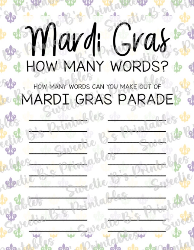 INSTANT DOWNLOAD Mardi Gras How Many Words Game Printable Mardi Gras ...