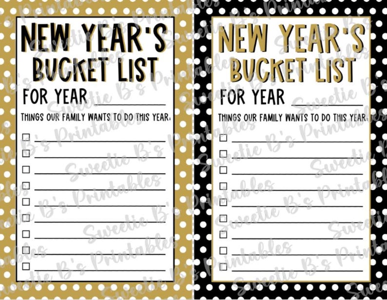 INSTANT DOWNLOAD - New Year Family Bucket List Printable - Family ...