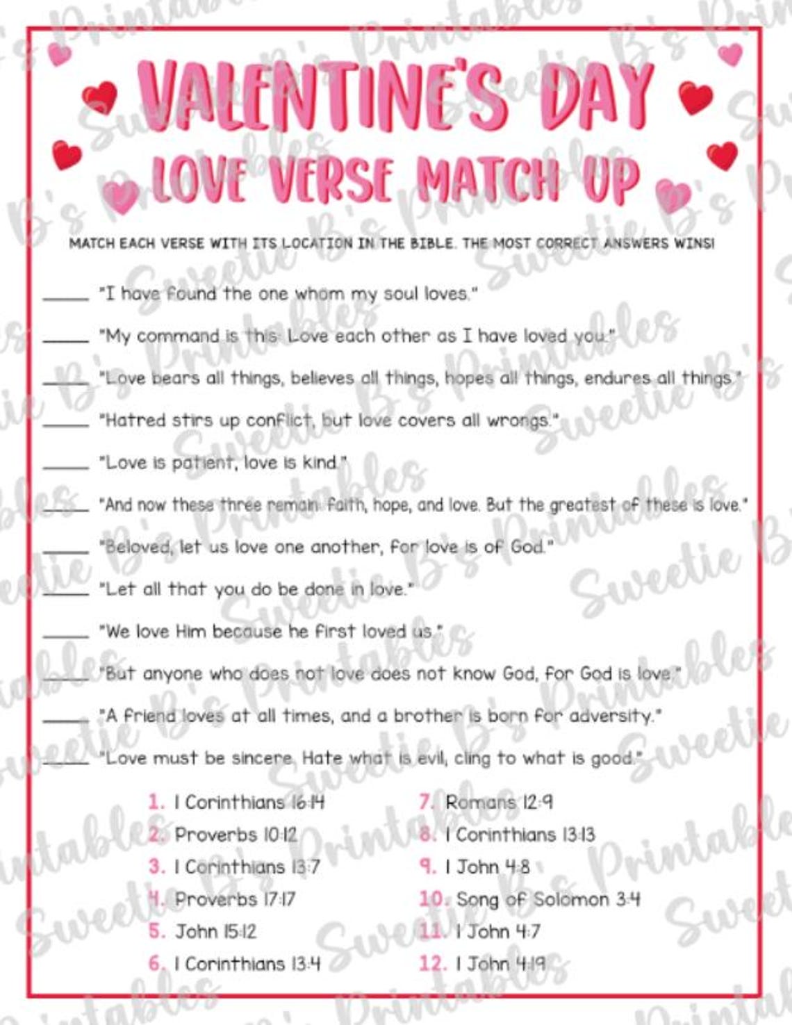 INSTANT DOWNLOAD Valentine's Day Bible Verse Trivia Game Printable ...