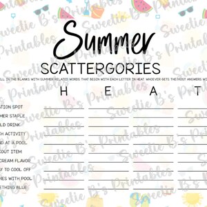 INSTANT DOWNLOAD Summer Scattergories Printable Game - Summer Game ...