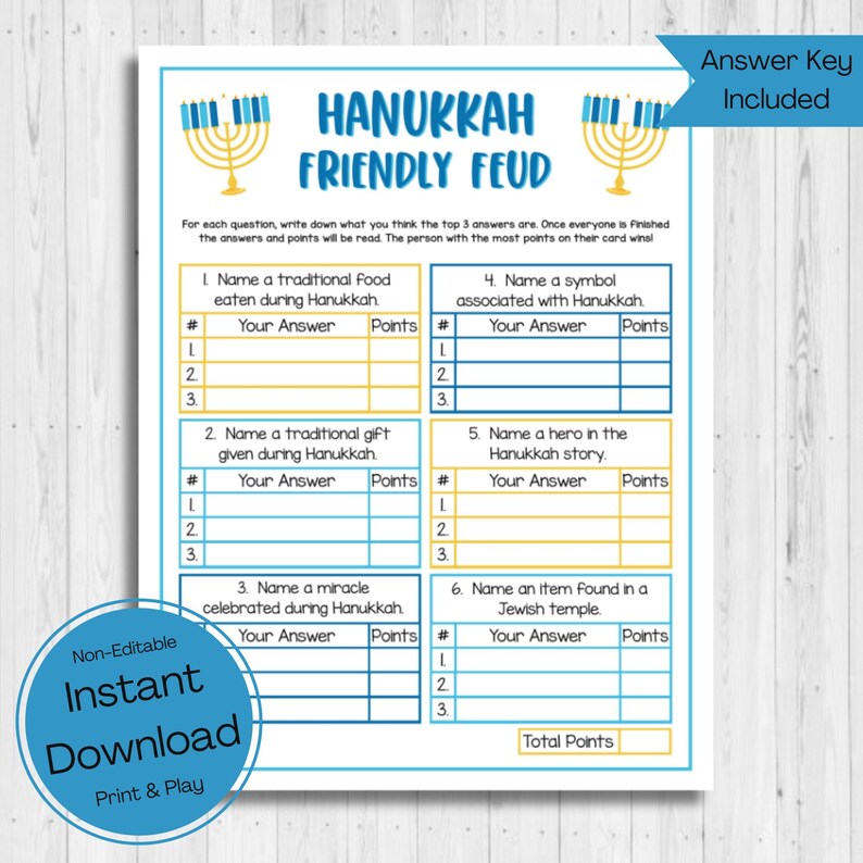 INSTANT DOWNLOAD Hanukkah Friendly Feud Game Printable - Holiday Game ...