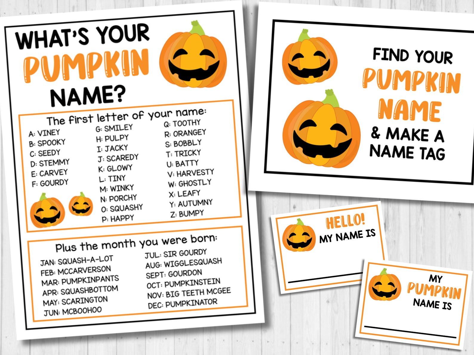 INSTANT DOWNLOAD What's Your Pumpkin Name Printable - Autumn Party Game ...