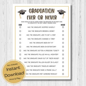 INSTANT DOWNLOAD Graduation Ever or Never Game Printable - Graduation ...
