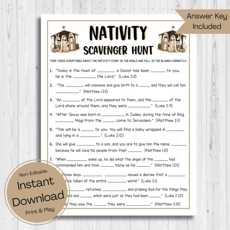 INSTANT DOWNLOAD Nativity Bible Verse Scavenger Hunt Game - Bible ...