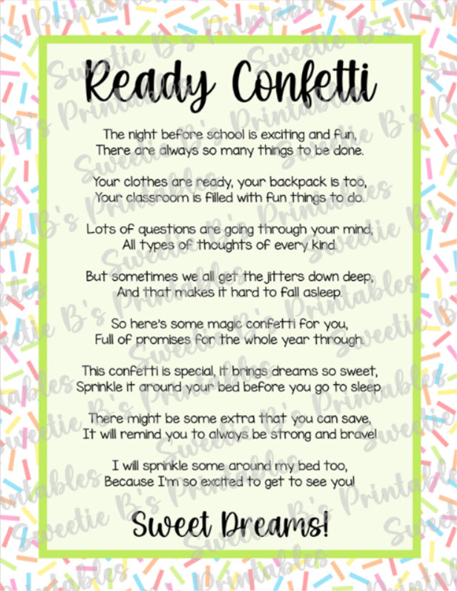 INSTANT DOWNLOAD Ready Confetti Poem Printable Ready Confetti Letter ...