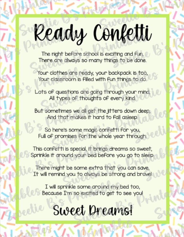INSTANT DOWNLOAD Ready Confetti Poem Printable Ready Confetti Letter ...