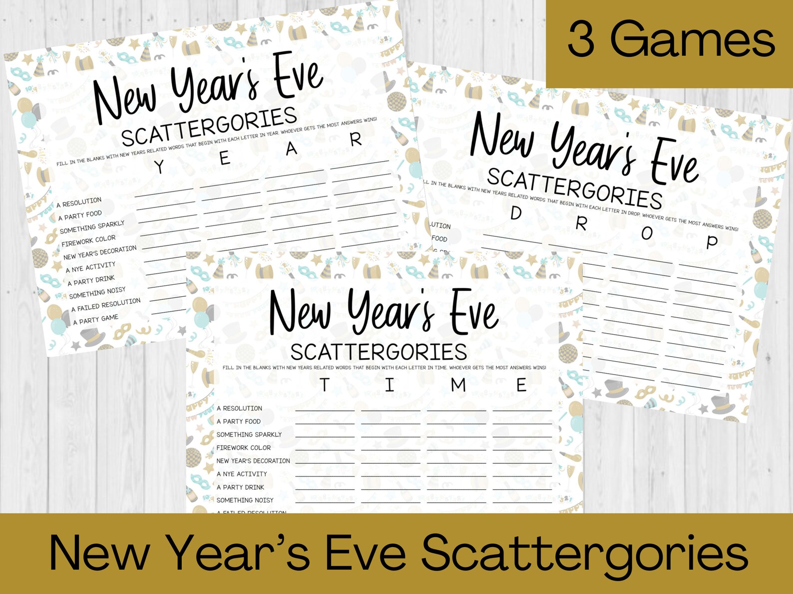 INSTANT DOWNLOAD New Year's Eve Scattergories Printable Game Bundle ...