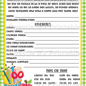 INSTANT DOWNLOAD - Teacher Appreciation Survey Printable - Teacher ...
