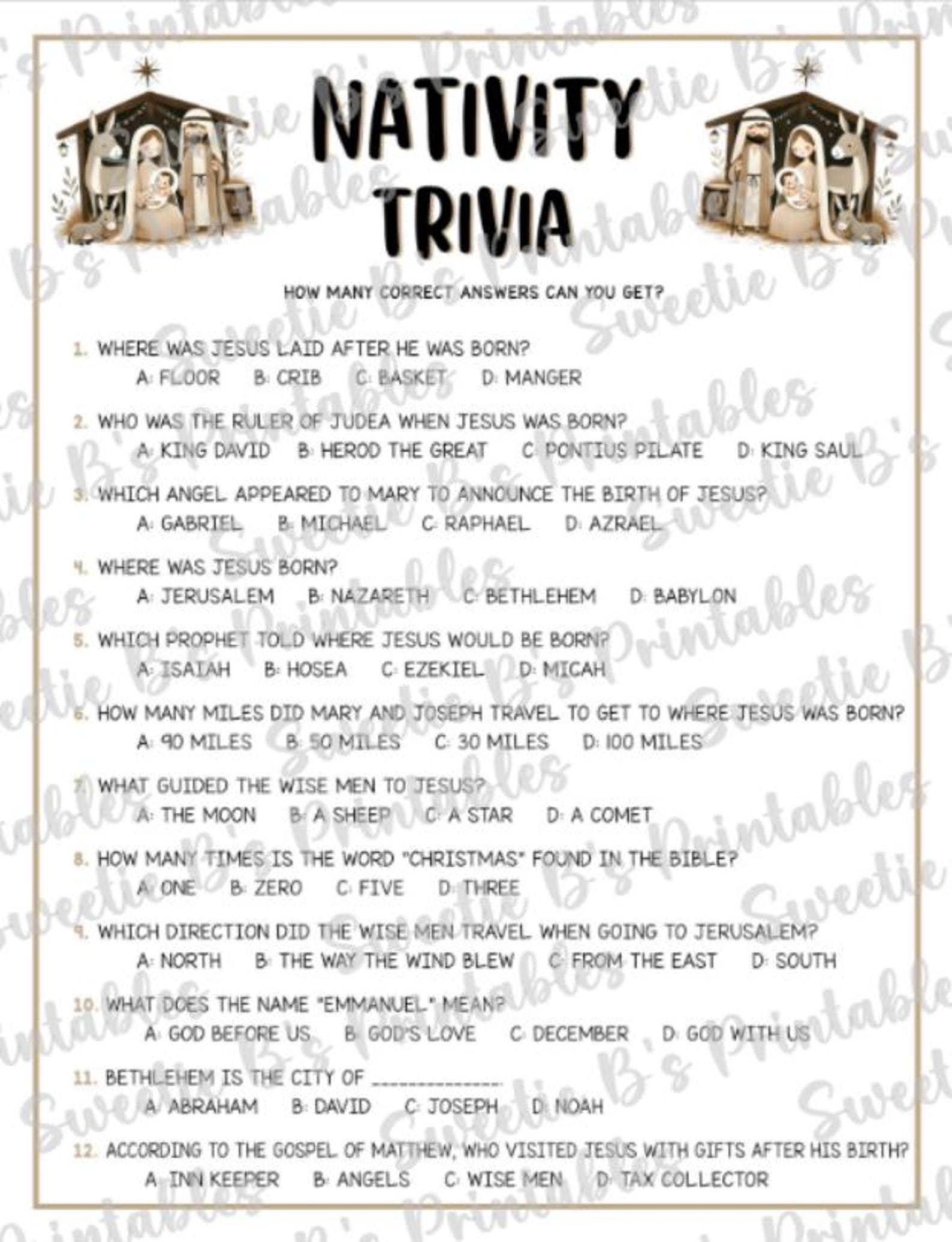 INSTANT DOWNLOAD Nativity Trivia Game Printable - Holiday Game ...