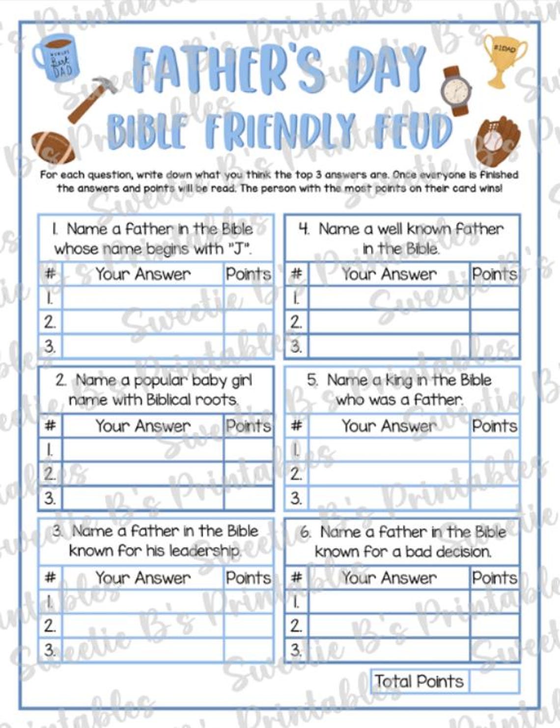 INSTANT DOWNLOAD Father's Day Bible Friendly Feud Game Printable ...