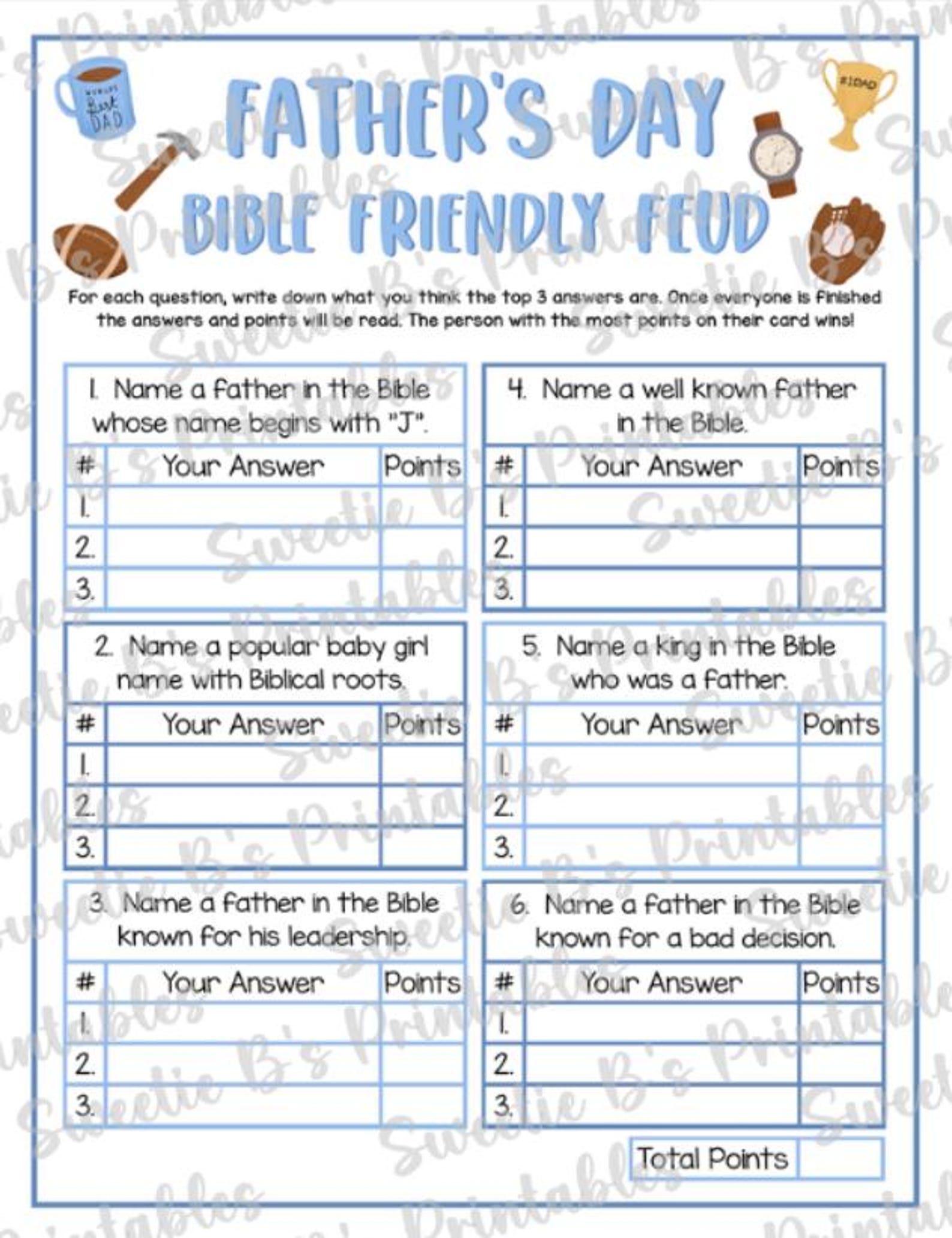 INSTANT DOWNLOAD Father's Day Bible Friendly Feud Game Printable ...