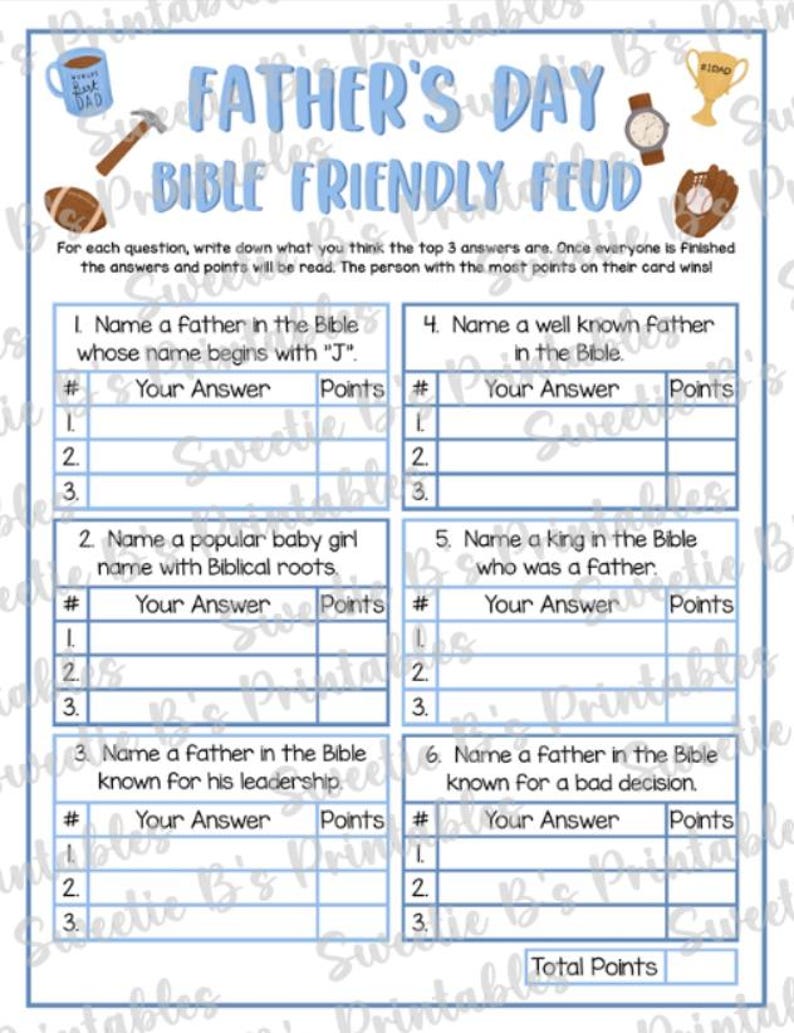 INSTANT DOWNLOAD Father's Day Bible Friendly Feud Game Printable ...