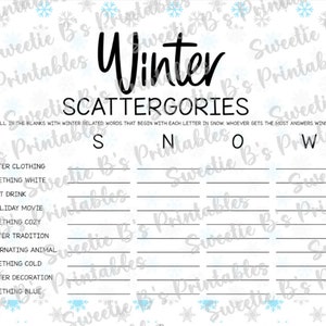 INSTANT DOWNLOAD Winter Scattergories Printable Game - Winter Game ...