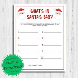 INSTANT DOWNLOAD What's in Santa's Bag Game Printable - Holiday Game ...