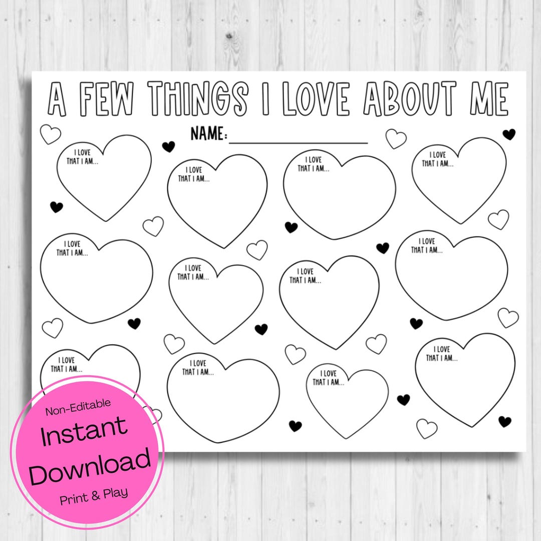 INSTANT DOWNLOAD What I Love About Me Printable Classroom Valentine ...