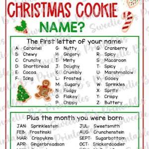 INSTANT DOWNLOAD What's Your Christmas Cookie Name Printable - Holiday ...
