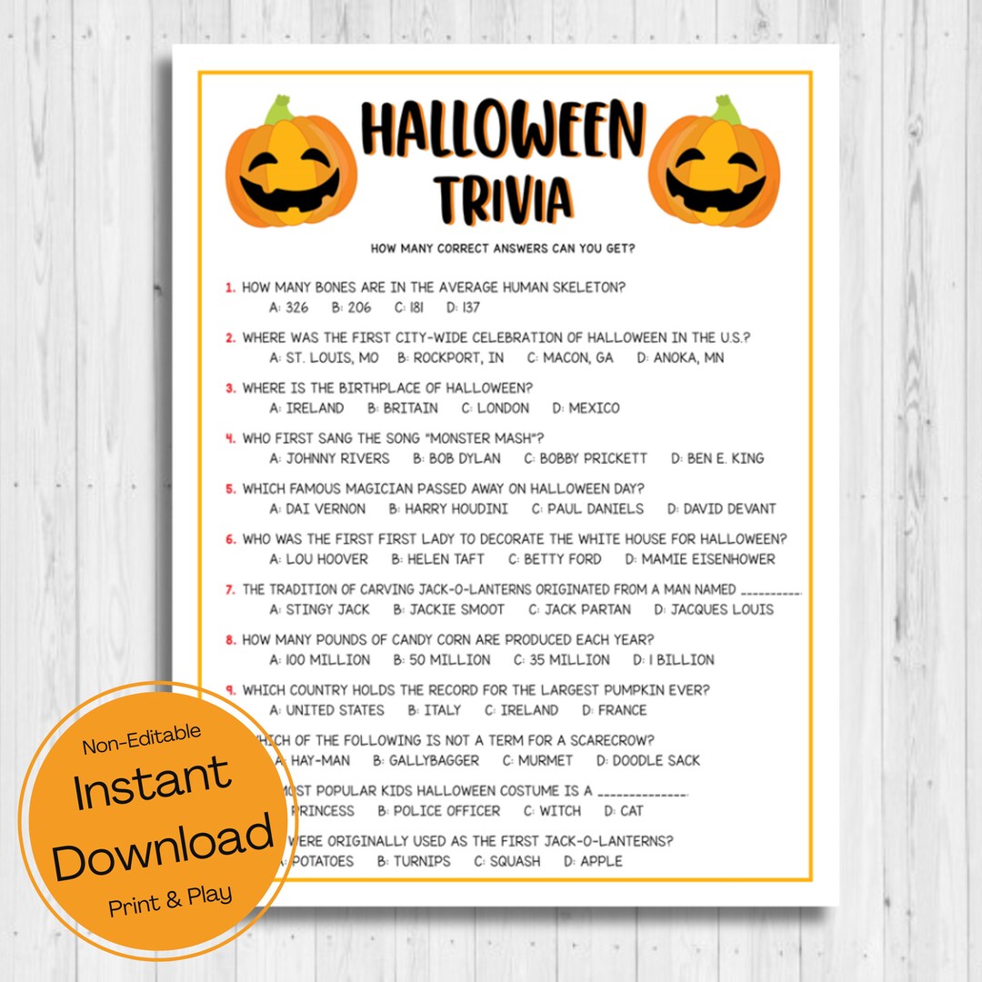 INSTANT DOWNLOAD Halloween Trivia Game Printable - Autumn Game ...