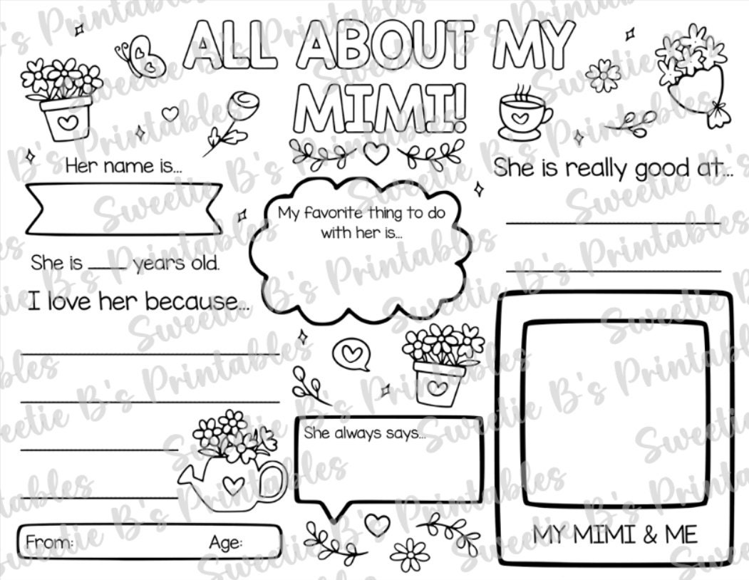 INSTANT DOWNLOAD - All About My Mimi Printable - Grandparent's Day ...