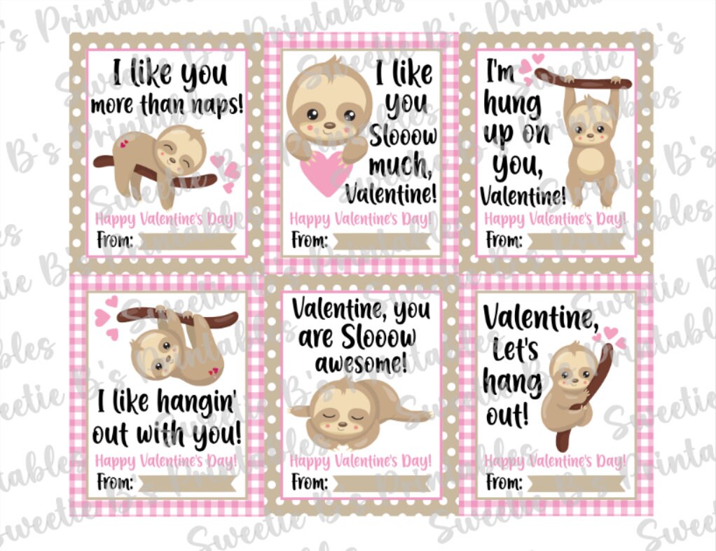 INSTANT DOWNLOAD - Sloth Valentine Card Printable - Kids Printable ...