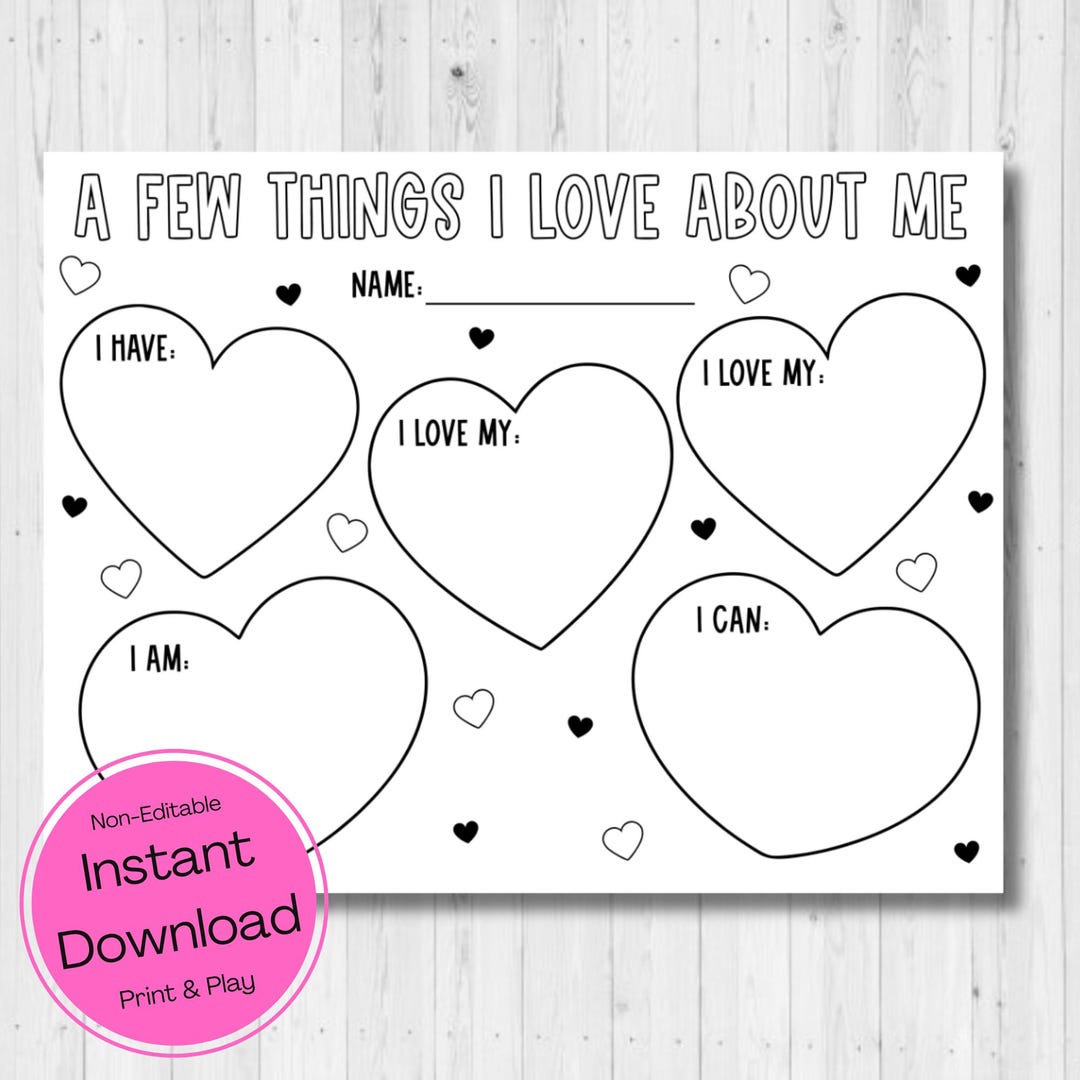 INSTANT DOWNLOAD - What I Love About Me Printable - Classroom Valentine ...