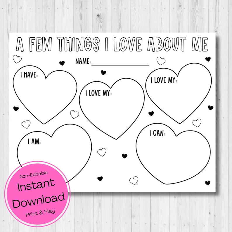 INSTANT DOWNLOAD - What I Love About Me Printable - Classroom Valentine ...