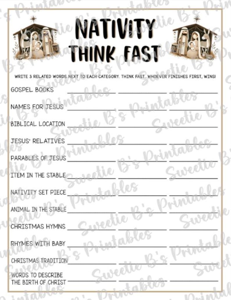 INSTANT DOWNLOAD Christmas Bible Think Fast Game Printable - Holiday ...