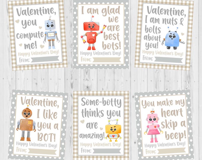 EDITABLE Robot Valentine Card, Instant Download Printable Valentine ...