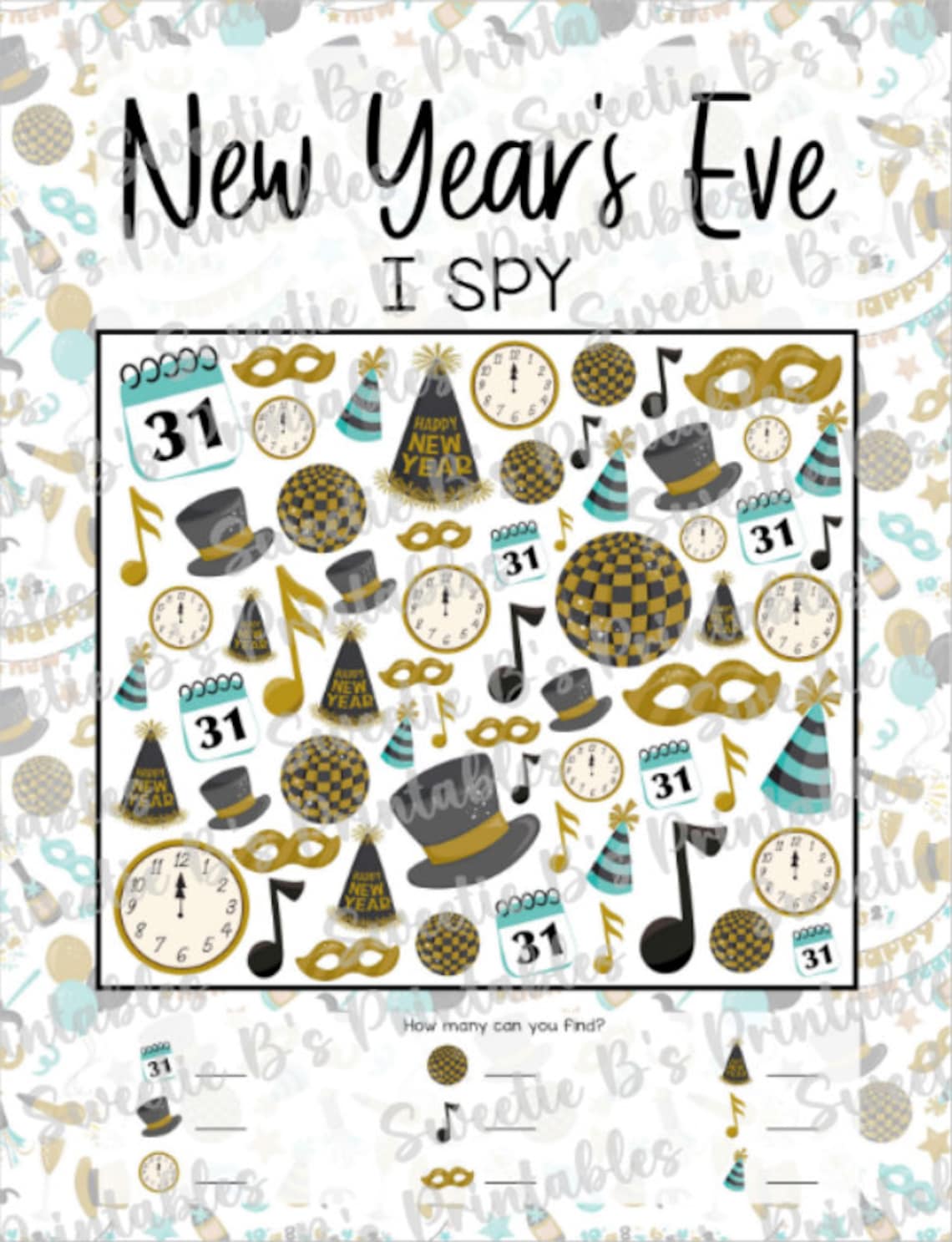INSTANT DOWNLOAD New Year's Eve I Spy Printable - NYE Game Printable ...